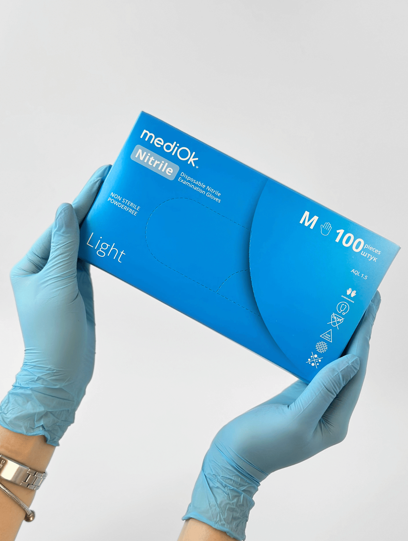 Рукавички нітрилові (розмір M) блакитні 3г mediOk Nitrile Light, 100 шт ...